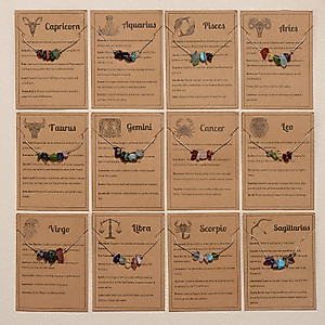 Silver Pisces Necklace Raw Crystals Zodiac Necklace for Women, Natural Stone Zodiac Sign Choker Astrology Jewelry Healing Crystals Horoscope Gifts