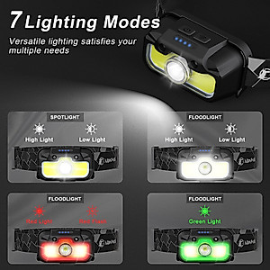 AlpsWolf Headlamp Rechargeable, 2 Pack Adjustable Head Lamp, 7 Lighting Modes Headlight for Adults and Kids, LED Headlamp with Motion Sensor, Headlamp Flashlights for Outdoor Camping, Hiking, Cycling