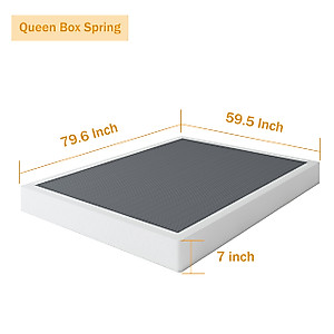 SHLAND Queen Box Spring 7 Inch Low Profile Box Spring Queen Size Bed Base, 3000 lbs Black Heavy Duty Metal Mattress Foundation with Easy Clean Fabric Cover,Easy Assembly