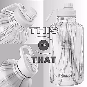 Thermosis 64 Oz insulated water bottle Stainless Steel Water Bottle with Straw & Holder Strap - Includes 2 Lids water bottles - Leak Proof water bottle for Men & Women - White Marble