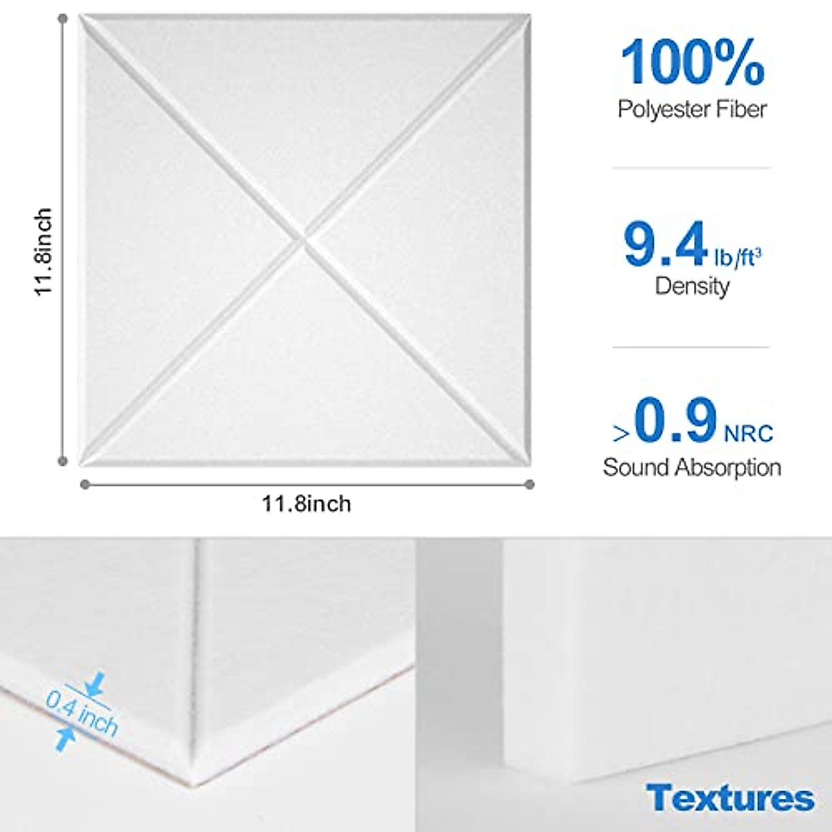 Sonicism 20 Pack X-Lined Acoustic Panels with Self-Adhesive, 12" X 12" X 0.4" Sound Proof Foam Panels, Decorative Soundproof Wall Panels, Sound Absorbing Tile for Home & Offices,White