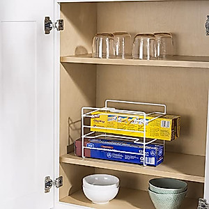 Home Basics 3 Tier Heavy Duty Kitchen Countertop or Cabinet Wrap Organizer for Food Wrap, Foil, Wax Parchment Paper, Plastic Bags White Finish