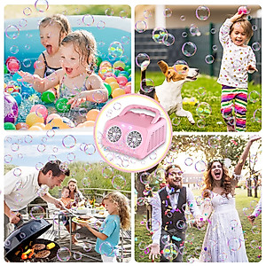 FUNNYB&G Automatic Bubble Machine, 16000+ Bubbles Per Minute Portable Bubble Maker, Plug-in or Battery Powered Indoor Outdoor Party Birthday Christmas (Pink)