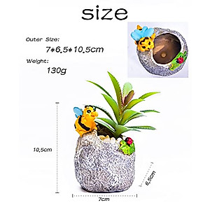 Novelty and Cute Little Bee Flowerpot with Drainer Garden Flowerpot Resin Succulent Potted Bonsai Plant Stand Home Office Desk Mini Ornaments Does Not Contain Plants