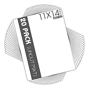 Mat Board Center, Pack of 20 11x14 Uncut Photo Mats, White Backing Boards - for Photos, Prints, Frames and More