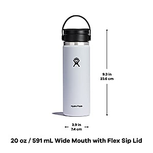 Hydro Flask Wide Mouth Bottle with Flex Sip Lid - Insulated Water Bottle Travel Cup Coffee Mug Black 20 oz
