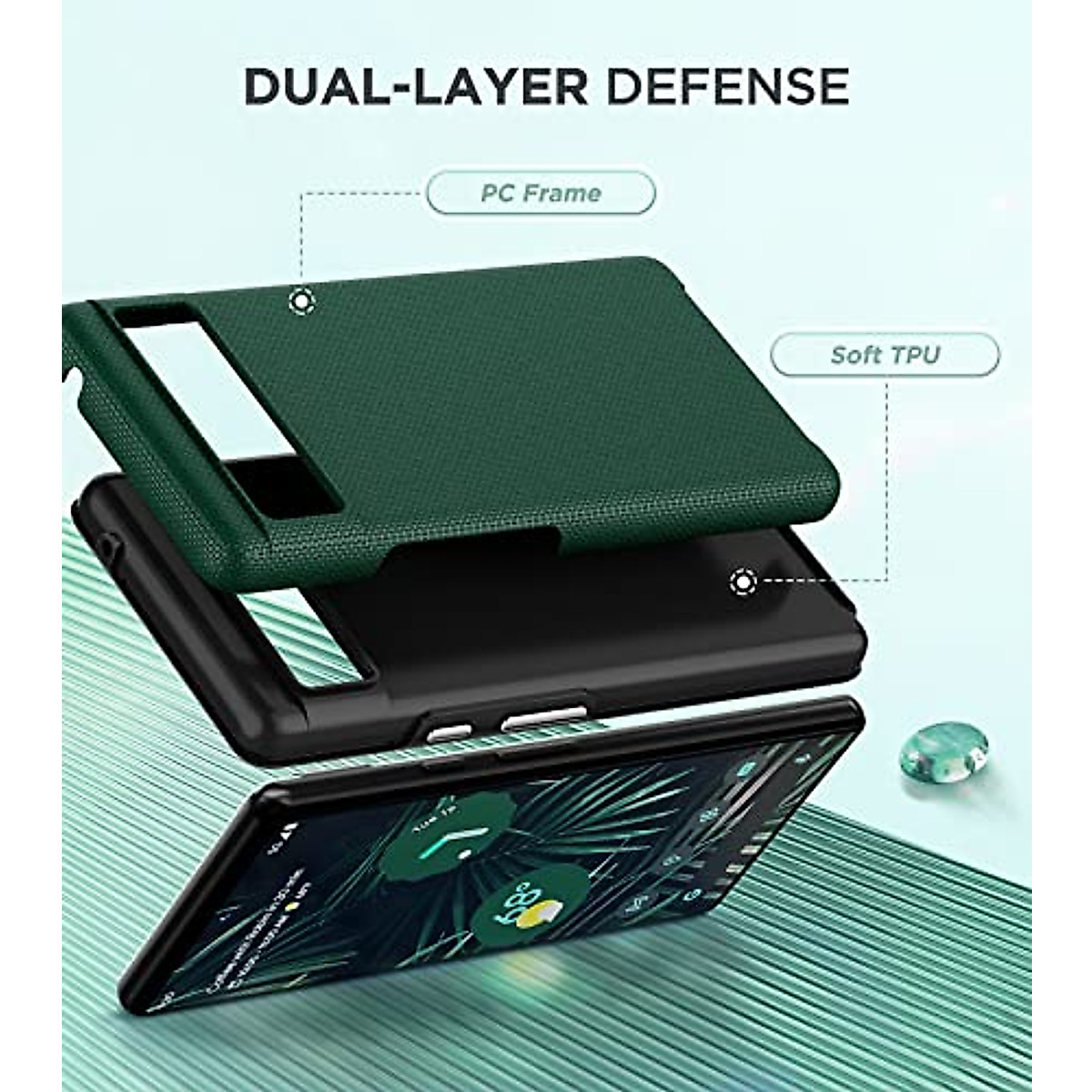 Kopbel for Google Pixel 6A Case [Military Grade Shockproof] with 2 Tempered Glass Camera Lens Protector, Dual Layer Protective Case for Pixel 8A Green