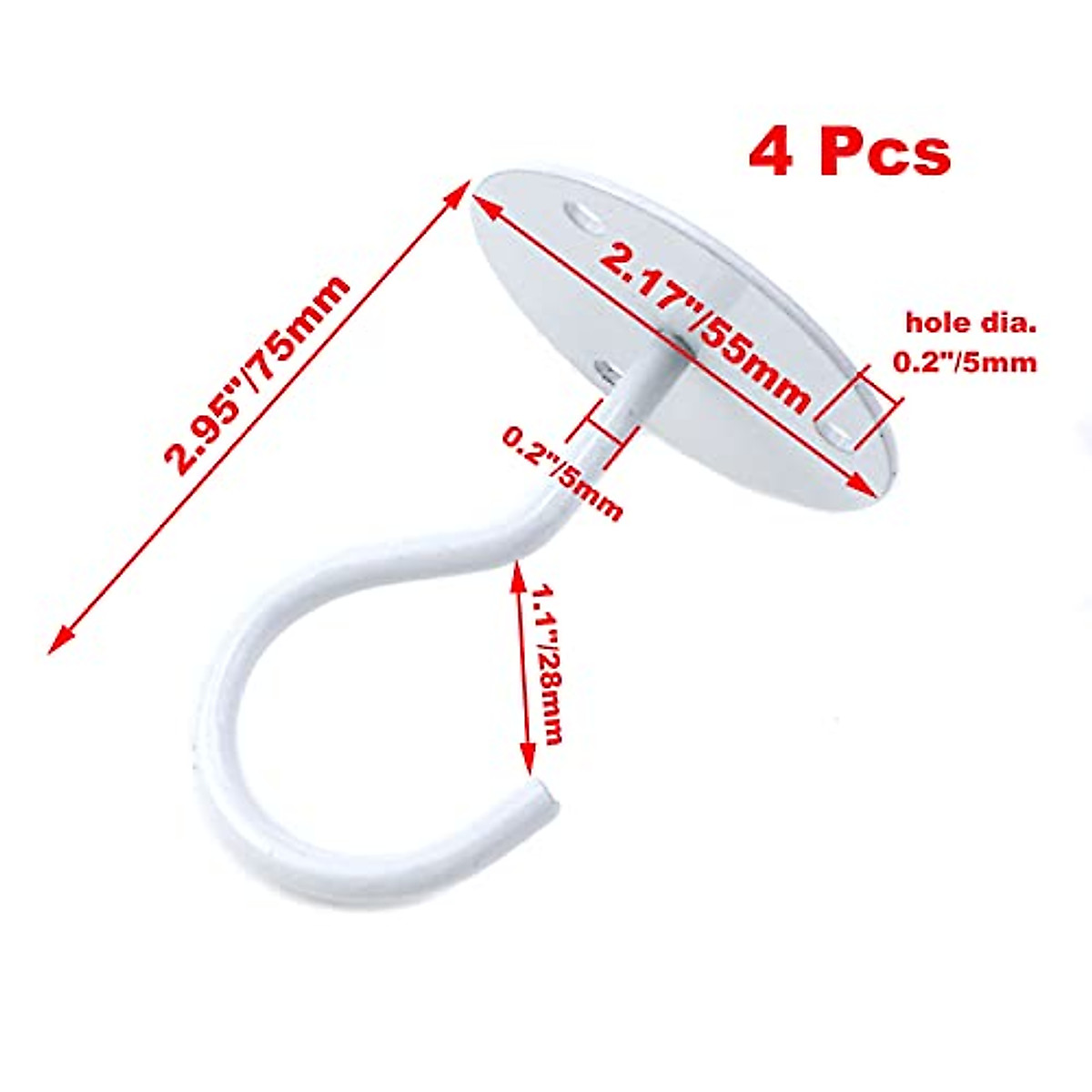 Pastlla 4Pcs Ceiling Hooks, Wall Mount Ceiling Metal Hooks Hanger Iron Bracket Hooks for Hanging Plants Flowerpots Lanterns Decoration Lights, for Indoor & Outdoor Use 2.17" (White)