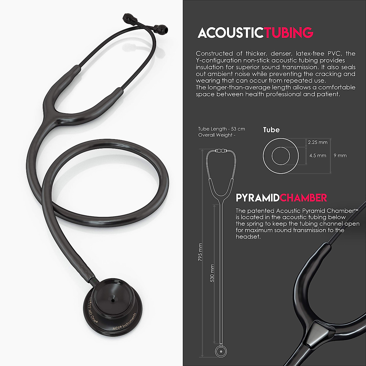 MDF MD One Epoch Lightweight Titanium Stethoscope, Adult, Pediatric, Free-Parts-for-Life, Burgundy Tube, Silver Chestpieces-Headset, MDF777DT17