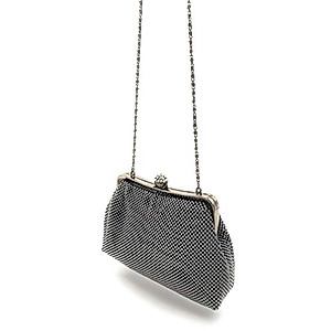Women clutch small metal beaded mesh evening purse bag for Cocktail Party Prom Wedding Banquet (Gun Metal)