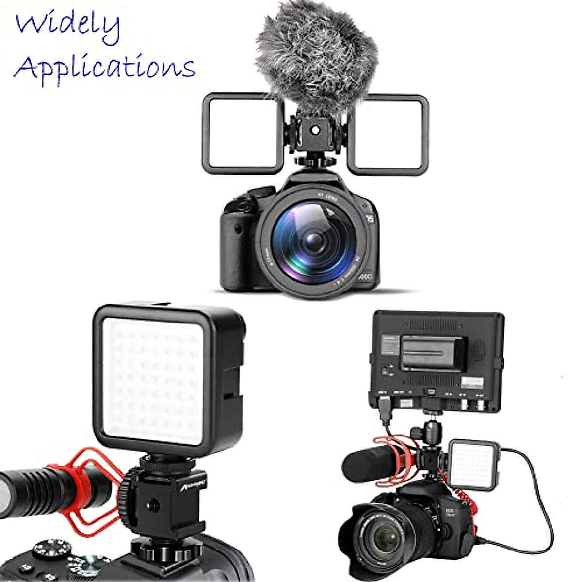 MEKNIC Cold Hot Shoe Mount Adapter Video Accessory Aluminium Alloy Triple Shoe Extension Bracket for LED Lights, Monitors, Microphones, Audio Recorder,Video Cameras or DSLR Cameras