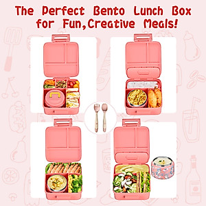 JXXM Bento Lunch Box for Kids With 8oz Soup Thermo,Leak-proof Lunch Containers with 5 Compartment,Thermos Food Jar and Lunch Bag, Food Containers for School (A-Pink(Fantasy Unicorn))