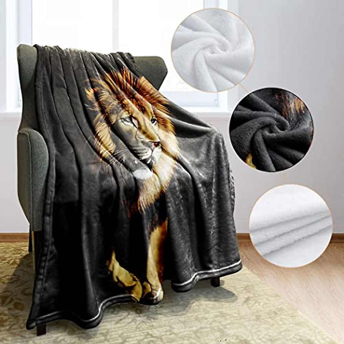 HommomH 50"x80" Black Lion Blanket Animal Print Soft Fluffy Fleece Throw for Couch Sofa Bed