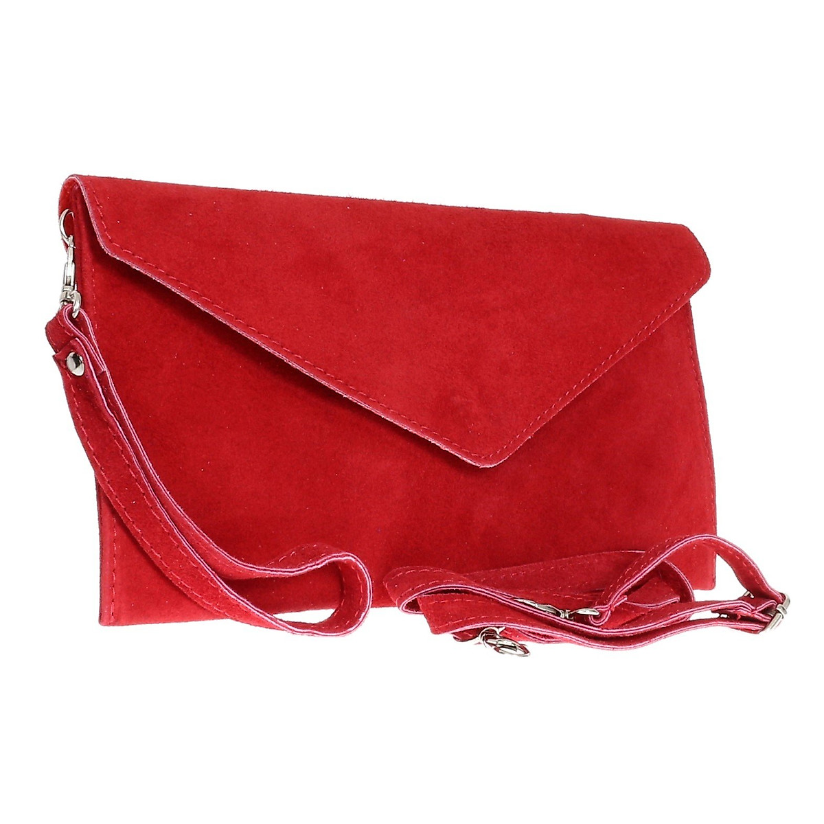 Girly Handbags Womens Italian Suede Leather Envelope Clutch Bag (Red)