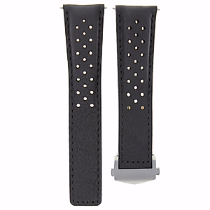 Ewatchparts 22mm Leather Watch Band Strap Compatible With Tag Heuer Monaco Calibre 12 CAW2111 Clasp Black