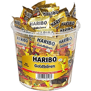 Easter Candy Haribo Gold Bears Gummi Candy - Haribo Gummy Bears Individually Wrapped for Holidays Stocking, Pineapple, Strawberry, Lemon, Orange, and Raspberry Flavors, 100 Mini Bags