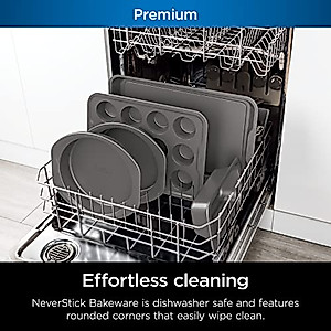 Ninja B35005 Foodi NeverStick Premium 5-Piece Bakeware Sheet Set, Oven Safe up to 500⁰F, with 11x17 Inch Baking Sheet, 5x9 Inch Loaf Pan, 12 Cup Muffin Pan, & (2) 9 Inch Round Cake Pans, Grey