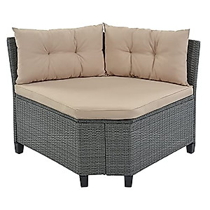 ERYE 6 Pieces Patio Conversation Furniture Sets Outdoor PE Rattan Wicker Sofa & Dining Table Group, 6Pcs All Weather Garden Seating Sectional with Rectangular Table, Armchairs, Loveseats and Corner