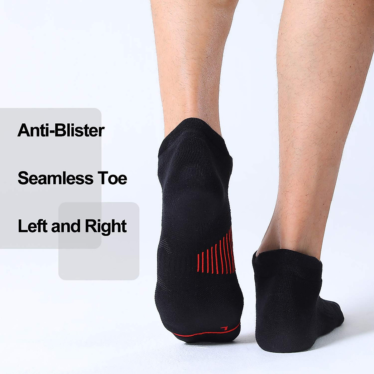 FITRELL 6 Pack Men's Ankle Running Socks Low Cut Cushioned Athletic Sports Tab Socks, Shoe Size 12-15, Black+Red