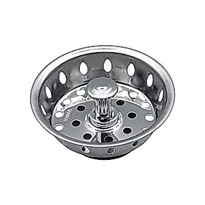 Kitchen Sink Stainless Steel Basket Strainer Replacement with Flat Bottom Rubber Stopper, 3-1/2 Inch, Indoor and Outdoor Kitchen Sink Strainer, Chrome