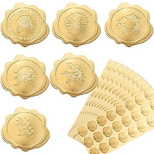 480 Pcs Christmas Envelope Stickers Gold Foil Embossed Envelope Stickers Wax Seals Stickers Adhesive Flower DIY Seal Decal Labels for Greeting Card Wedding Invitations Xmas Party Favors (Flower Style)