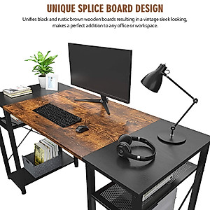 Foxemart Computer Desk 47" Office Desk with Storage Shelves, Industrial Student Study Writing Desk, Modern Work Desk for Home Office, Small Desk Gaming PC Table Workstation, Rustic and Black