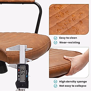 DICTAC Leather Office Chair Brown Modern Desk Chair mid Century Home Office Chair with Armrest, Capacity 400lbs