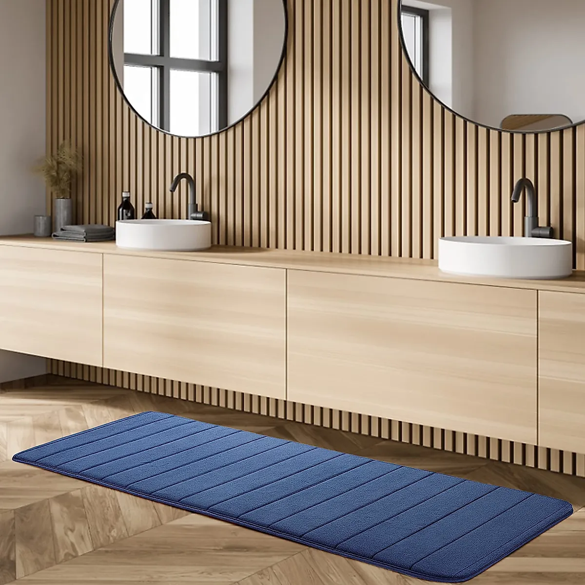 uxcell Memory Foam Bath Mat, Absorbent Runner Kitchen Rug, Soft and Comfortable Runner Floor Mat for Kitchen Bathroom Floors 16" x 47", Blue