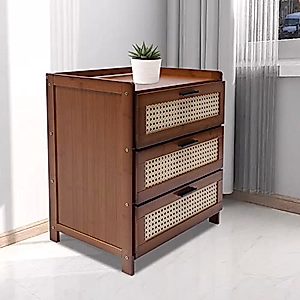 XUANIIIL Nightstand Set of 2 with 3 Drawer, Mid-Century Modern End Table, Practical Vintage Bamboo Accent Wood Sofa Bed Side Table with Storage for Small Spaces, Bedroom, Living Room (Wood, 1 Pack)