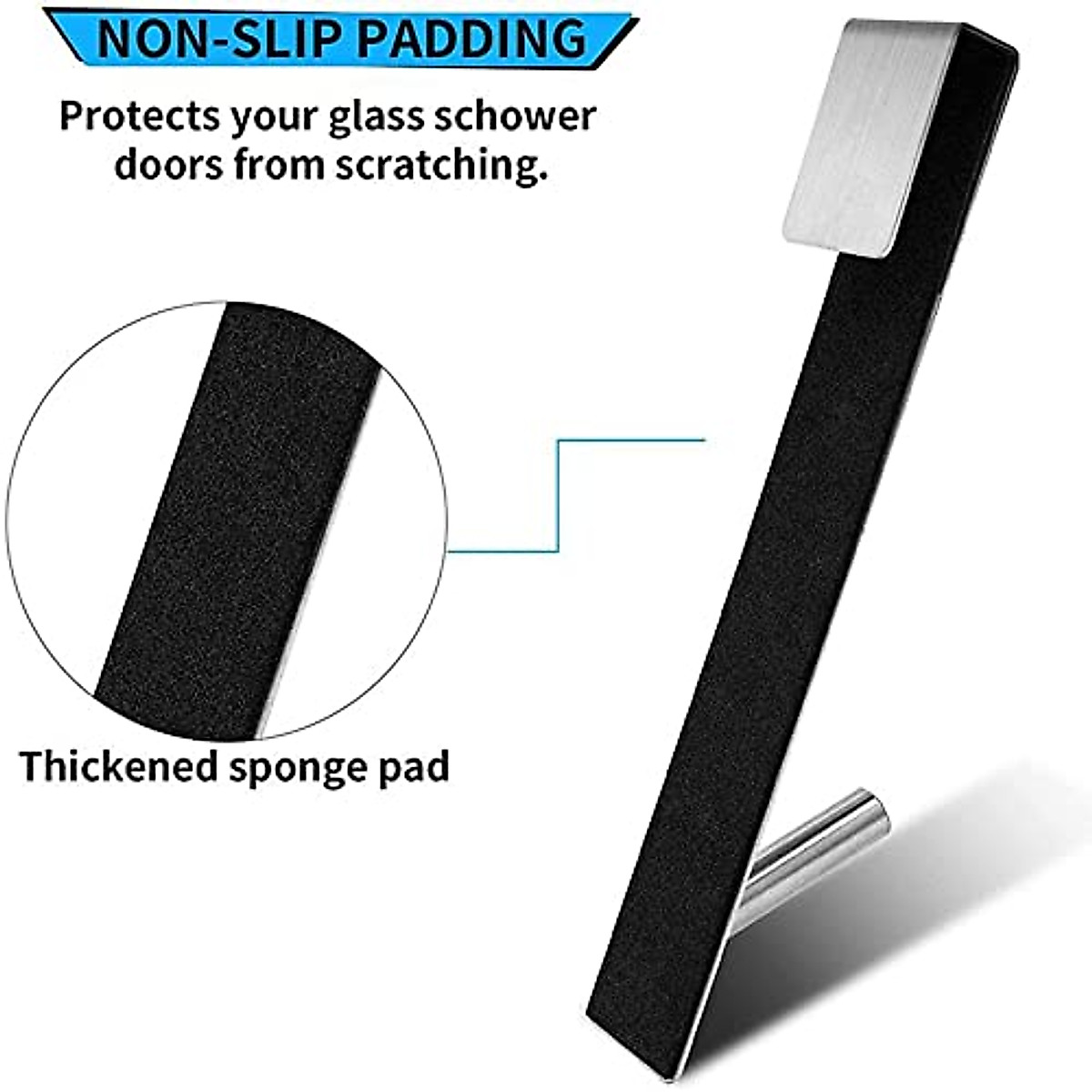 Extended Shower Door Hooks 7-inch, Over Door Hooks for Bathroom Frameless Glass Shower Door,Heavy Duty Rack Hooks, Stainless Steel Towel Hooks,for Robe 2 Pack (Black)