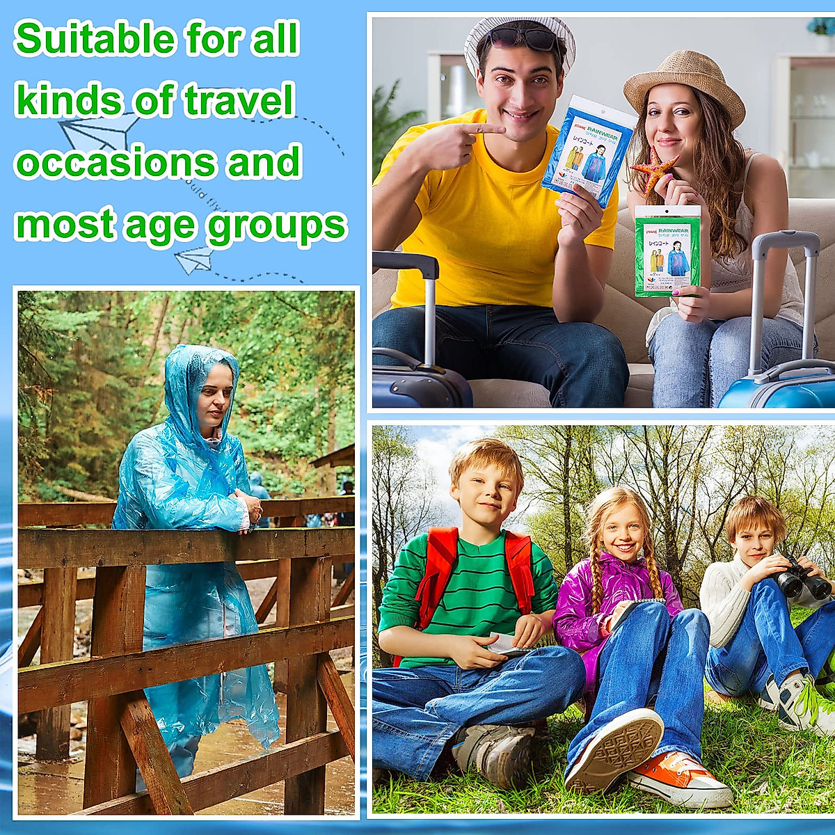 200 Pieces Adults Rain Ponchos Bulk 5 Colors Disposable Rain Ponchos with Hoods Emergency Disposable Raincoat Individually Wrapped Waterproof Plastic Ponchos for Man Women Traveling Camping Hiking