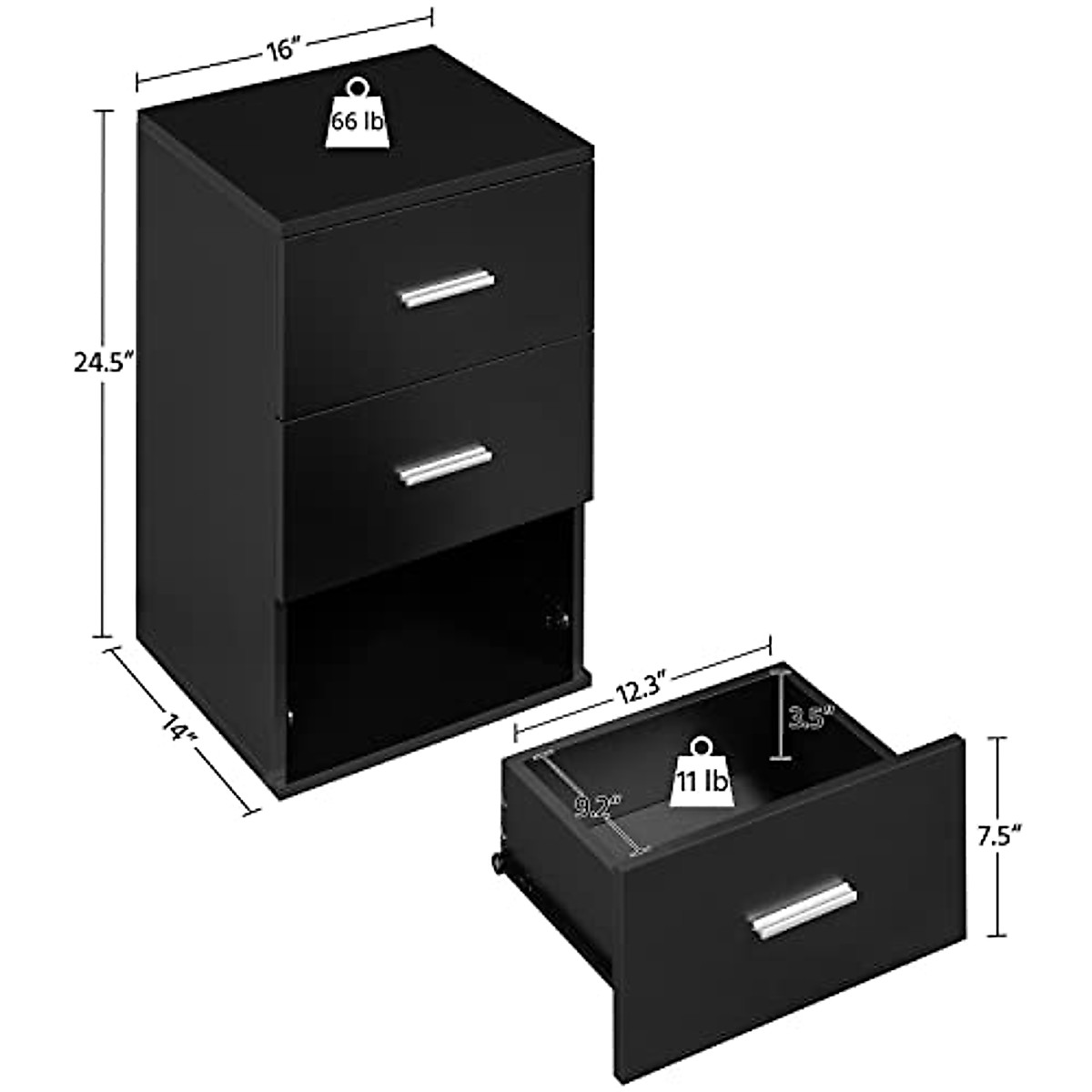 Yaheetech Wood Nightstand, Bedside Table with 3 Drawers, Bedside Cupboard with Metal Handles, Small Drawer Cabinet Unit with Storage for Bedroom/Small Space, Black