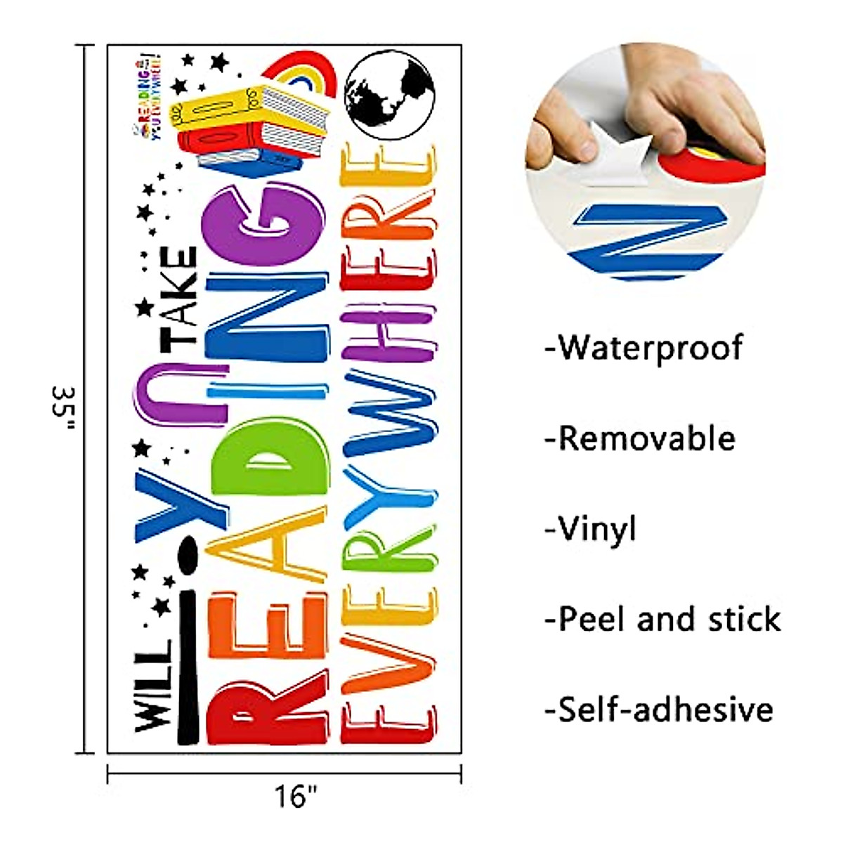 Mfault Reading Will Take You Everywhere Inspirational Quote Wall Decal Sticker, Motivational Phrase Nursery Decoration Classroom Bedroom Playroom Art, Kid Study Room Library Positive Saying Decor Gift