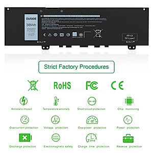 OUSIDE 38WH 39DY5 F62G0 Laptop Battery for Dell Inspiron 13 7000 5370 7370 7373 7380 7386 2-in-1 P83G002 P87G001 Vostro 13-5370-D1505G Series Notebook 0F62G0 RPJC3 39DY5 RPJC3 0RPJC3 11.4V