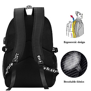 FEWOFJ School Backpack for Boys, Cartoon Luminous Bookbag 15.6inch Laptop Bag with USB Charging Port - Music Black