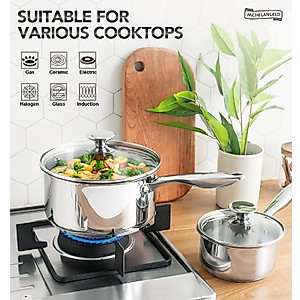 MICHELANGELO Stainless Steel Saucepan Set with Lids 1QT & 2QT & 3QT, Stainless Steel Sauce Pot Set 6pcs, Induction Saucepans, Nonstick Sauce Pan Set, Dishwasher Safe
