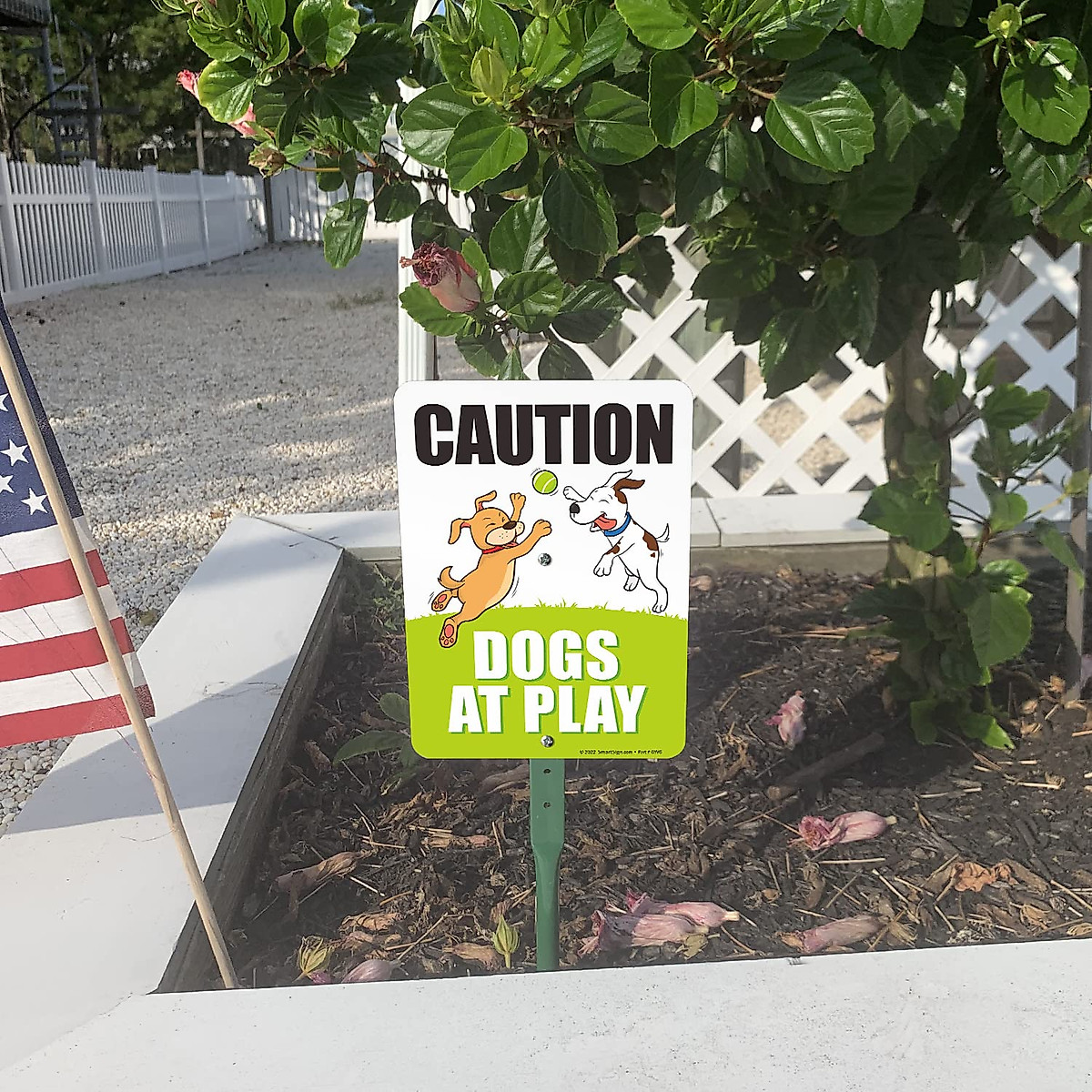 SmartSign 10 x 7 inch “Caution - Dogs at Play” LawnPuppy Yard Sign with 18 inch Stake, 40 mil Aluminum, Laminated Engineer Grade Reflective, Multicolor, Set of 1, Made in USA