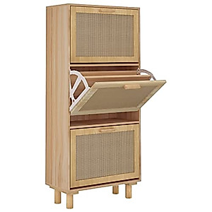 VRAXO Shoe Cabinet Brown 20.5"x9.8"x45.3" Engineered Wood&Natural Rattan,Shoe Racks & Organizers-46.2lbs