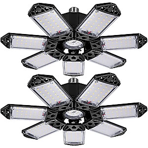 HFengQ 2-Pack LED Garage Lights, 200W Garage Light with 7+1 Multi-Position Panels,20000LM 6500K Deformable LED Ceiling Shop Lights for Garage, Workshop, Basement,Warehouse