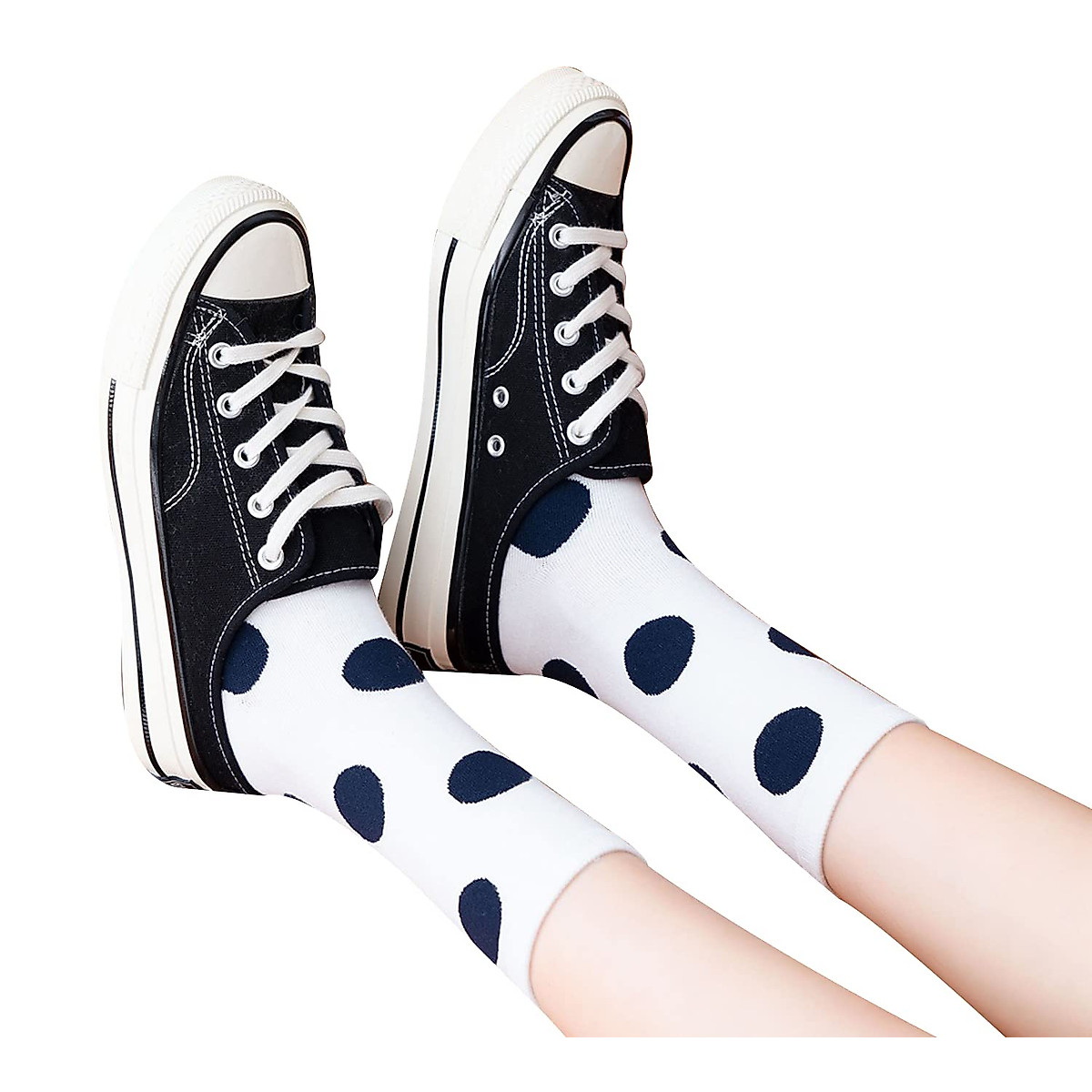 BonjourMrsMr Womens Socks Polka-dot Above Ankle Novel Cute Fun Cotton Frilly Socks for Big Girls 5/6 Pairs