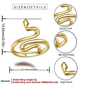 QYYGYLLR Women's Gold Plated Snake Open Rings,Adjustable USA size to 6 7 8 9 10.(with Gift Box)
