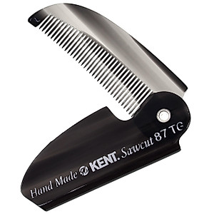 Kent 87T Graphite Handmade Folding Pocket Comb for Men, Fine Tooth Hair Comb Straightener for Everyday Grooming Styling Hair, Beard or Mustache, Saw Cut Hand Polished, Made in England