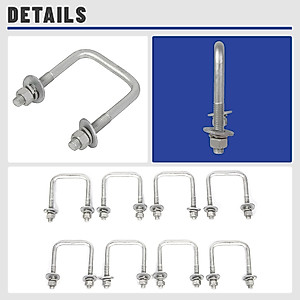 1/2" Diameter 13" Thread Square U-Bolt for Boat Trailer 8 Pieces 1/2" D x 3 1/16" W x 4 5/16" L