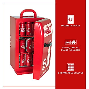 Coca Cola Retro Mini Fridge 18 Can Beverage Cooler Portable Compact Refrigerator for Home Office Dorm Travel Thermoelectric Energy Efficient Quiet Operation Small Appliance