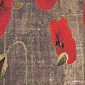 Red Flower Antifatigue Kitchen Bath Door Mat Cushioned Runner Rug,Washable Welcome Floor Sink Mat,Old Wooden Grain Red Poppy Floral Waterproof & Non-Slip Comfort Standing Doormat for Kitchen,18"x30"