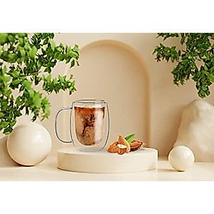 Double Wall Glass Coffee Mugs – 2-Pack 12oz Large Coffee Mugs with Handles – Glass Coffee Cups for Cappuccino, Latte, Tea, Hot Beverages – Lead-Free Borosilicate Double Insulated Coffee Mugs