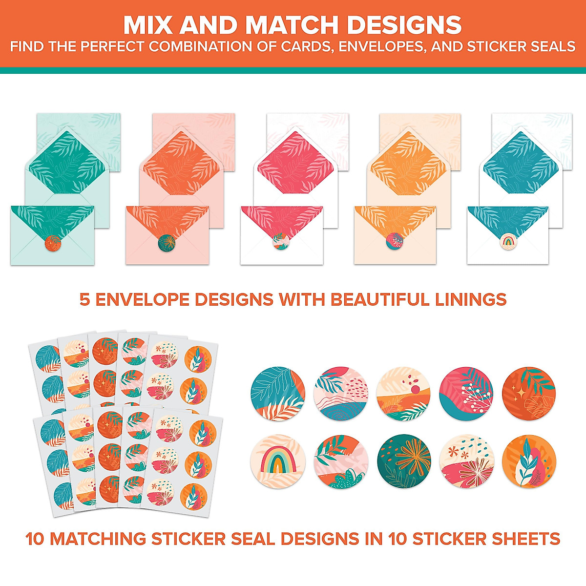 Decorably 50 Pack Employee Appreciation Cards with Envelopes & Stickers, 10 Designs Blank Inside Staff Appreciation Cards, 6x4in Employee Thank You Cards for Employees Appreciation Cards for Coworkers