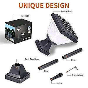 GUYULUX Outdoor Solar Floodlight, Fence Post Cap Solar Lights, Post Mounted or Ground Stake Pathway Light, LED Solar Lamp Post Light for Patio, Yard, Garden, Porch, Deck, 1-Pack