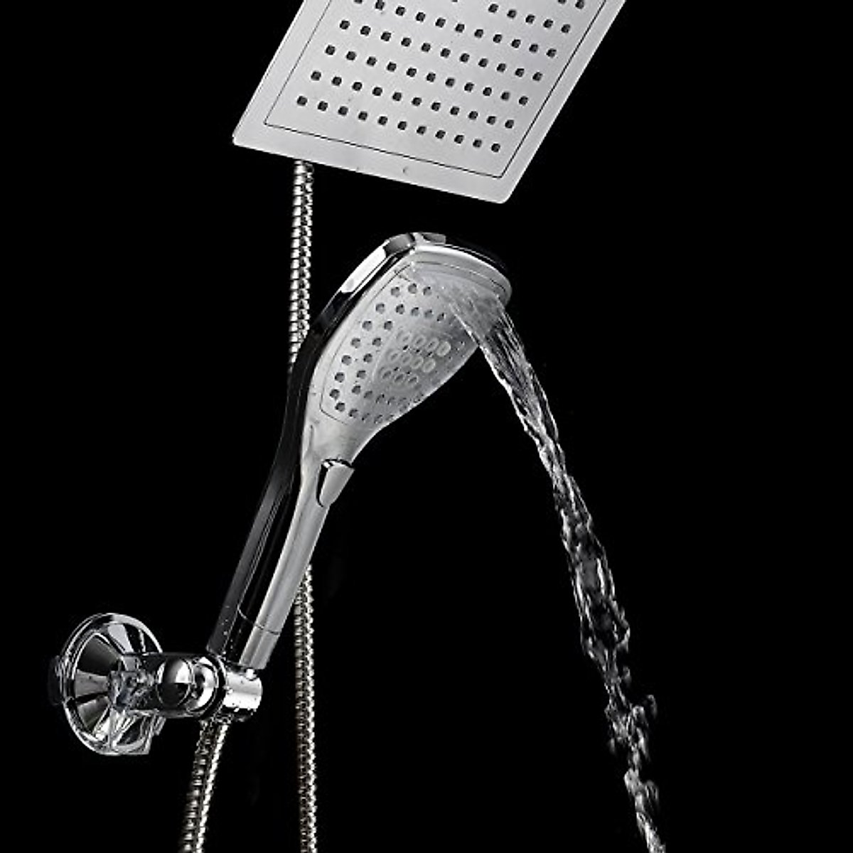 Dream Spa Ultra-Luxury 9" Rainfall Shower Head/Handheld Combo. Convenient Push-Button Flow Control Button for easy one-handed operation. Switch flow settings with the same hand! Premium Chrome
