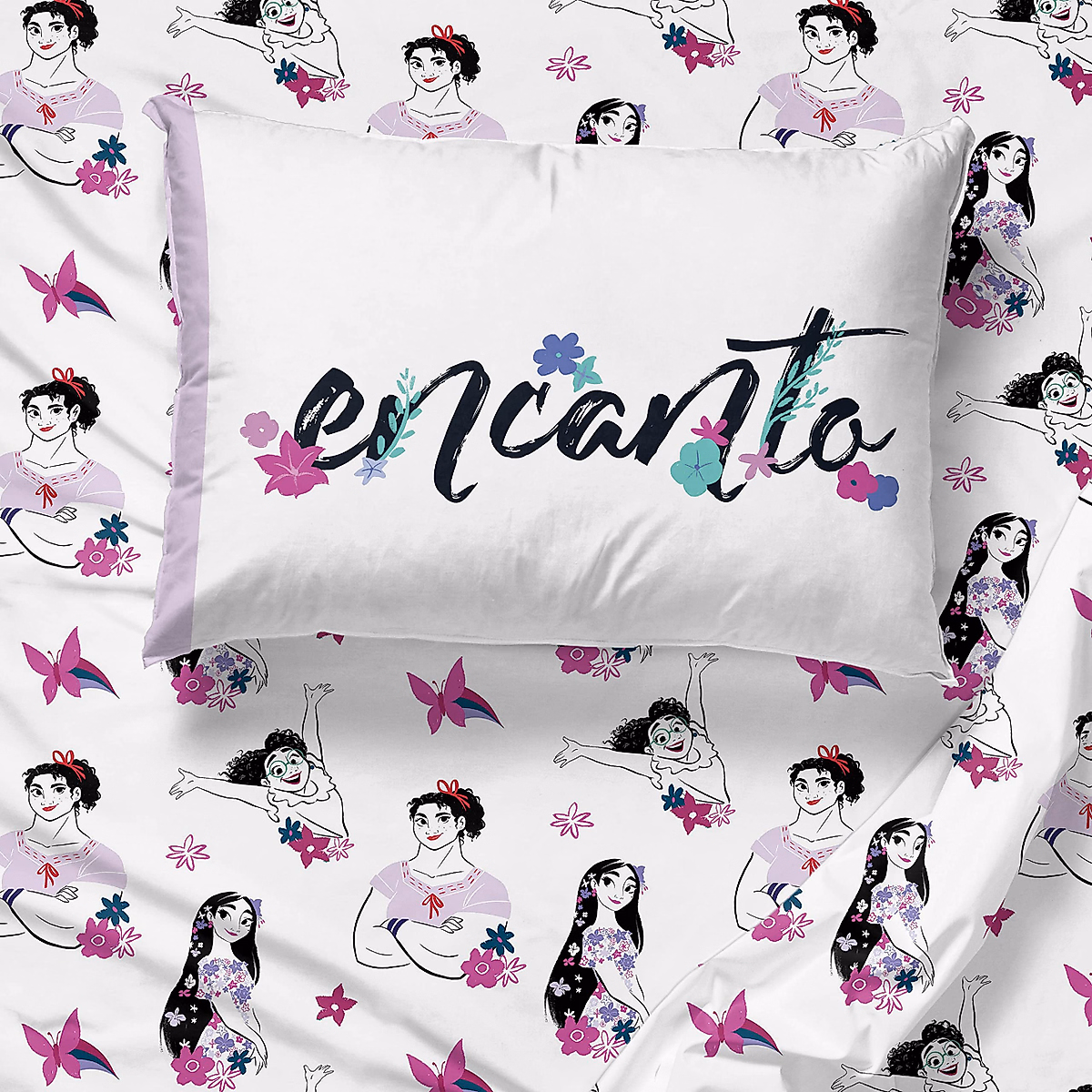 Disney Encanto The Magical Madrigal Sisters 1 Single Reversible Pillowcase - Double-Sided Kids Super Soft Bedding (Official Disney Product)